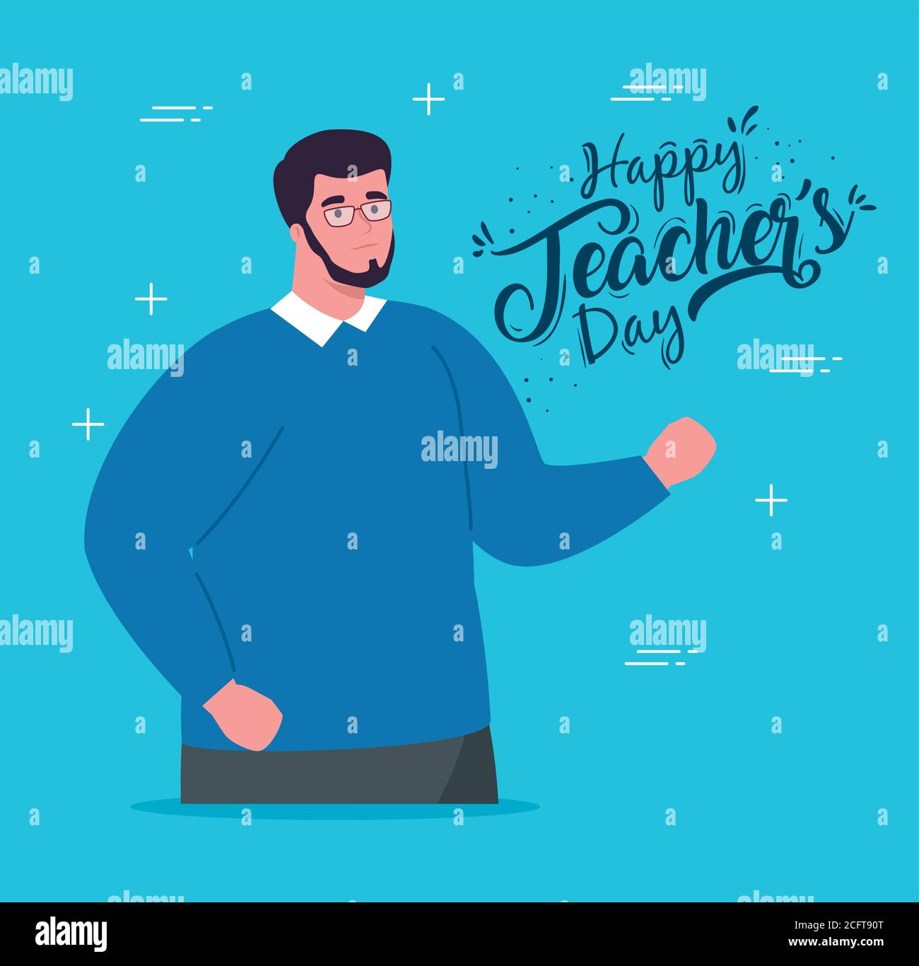 happy teachers day, with man teacher and blue background Stock Vector ...