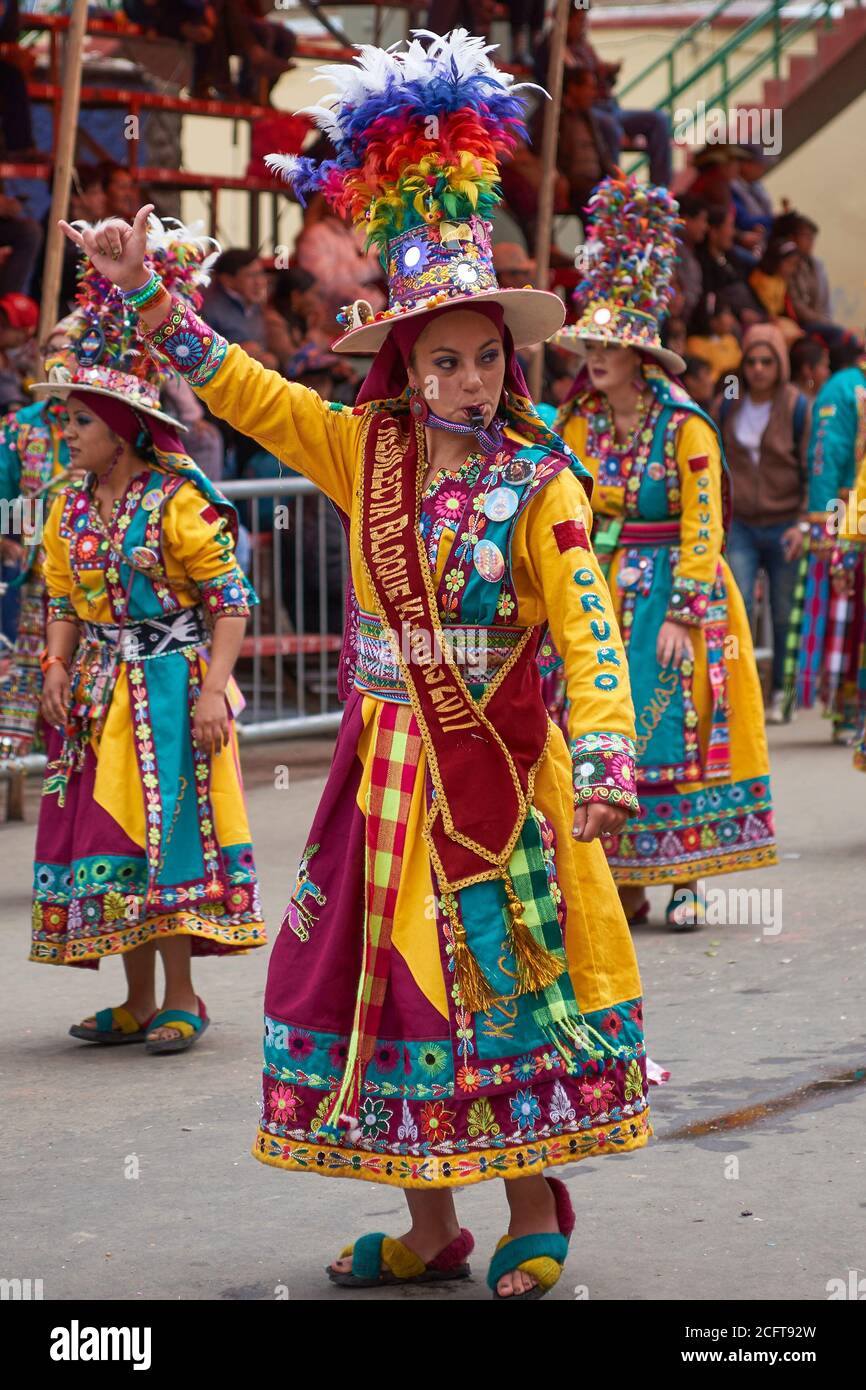 Tinkus dancer in colourful costume performing at the annual Oruro ...