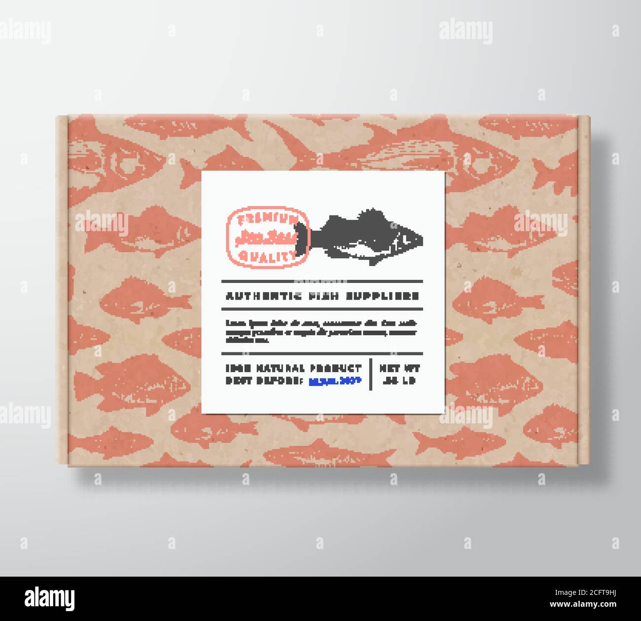 Fish Pattern Realistic Cardboard Box with Banner. Abstract Vector ...