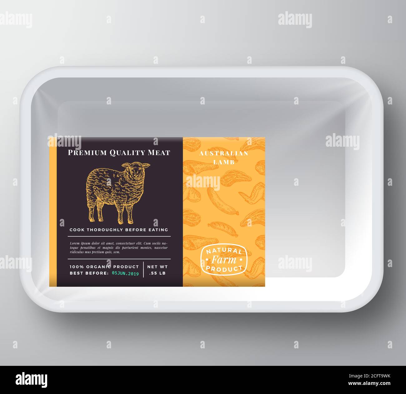 Lamb Abstract Vector Plastic Tray Container Cover. Premium Quality Meat ...