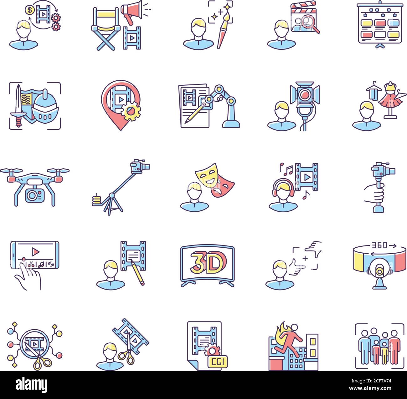 Film making process and staff RGB color icons set Stock Vector Image ...