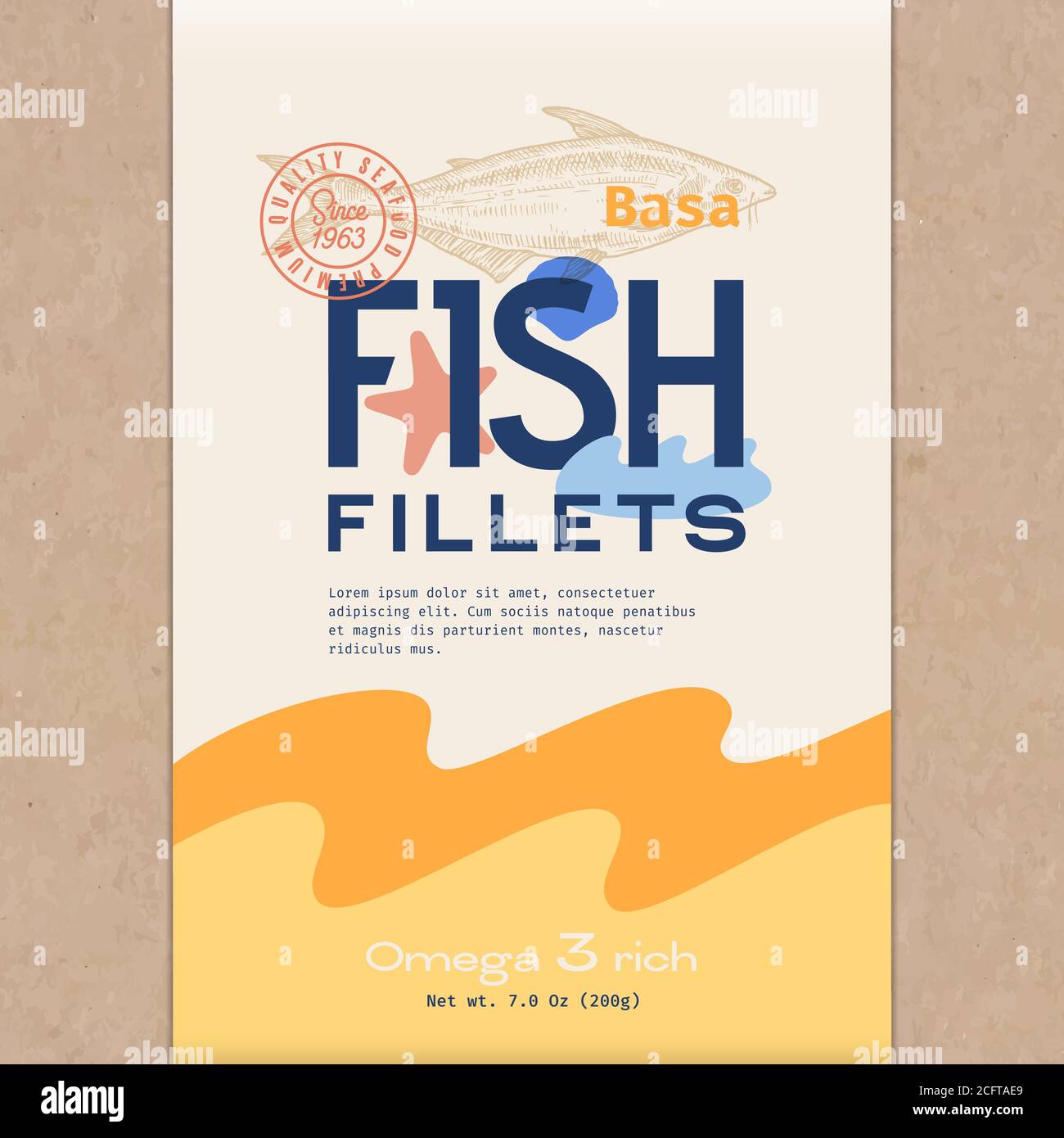 Fish Fillets. Abstract Vector Fish Packaging Design or Label. Modern ...