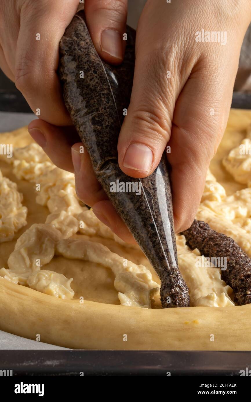 Preparation of Chodsky kolac - traditional Czech sweet cake from the ...