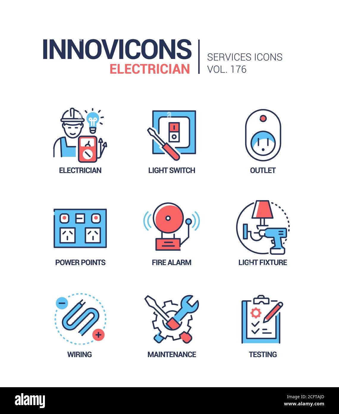 Electrician services - line design style icons set Stock Vector Image & Art - Alamy