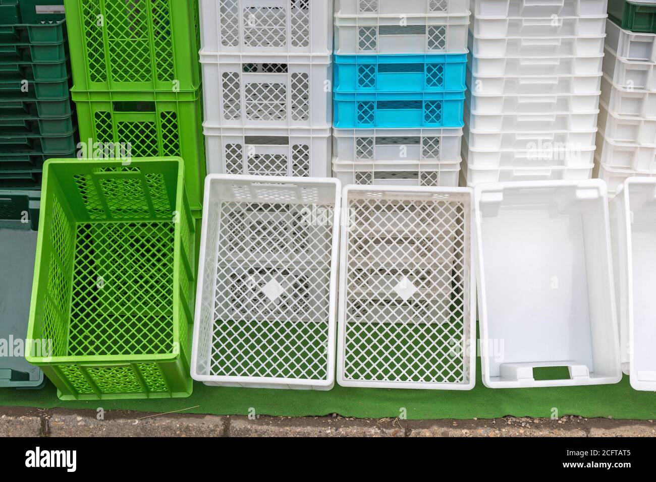 Plastic Crates and Transport Boxes at Farm Stock Photo - Alamy