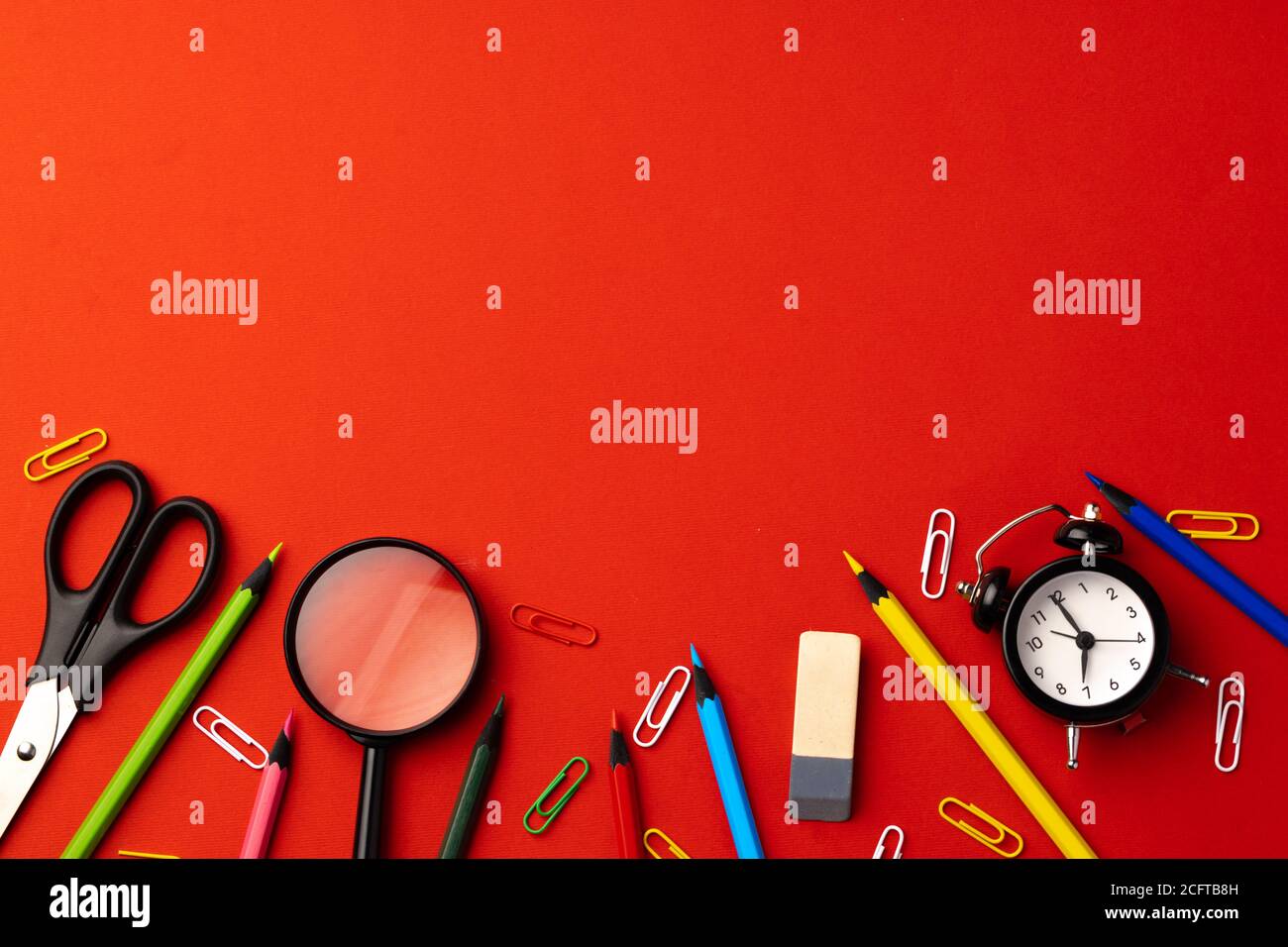 Variety school supplies scattered on hi-res stock photography and ...