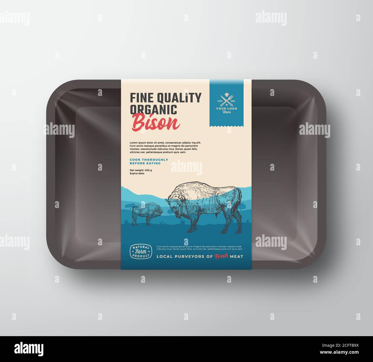 Fine Quality Organic Bison. Abstract Vector Meat Plastic Tray Container ...