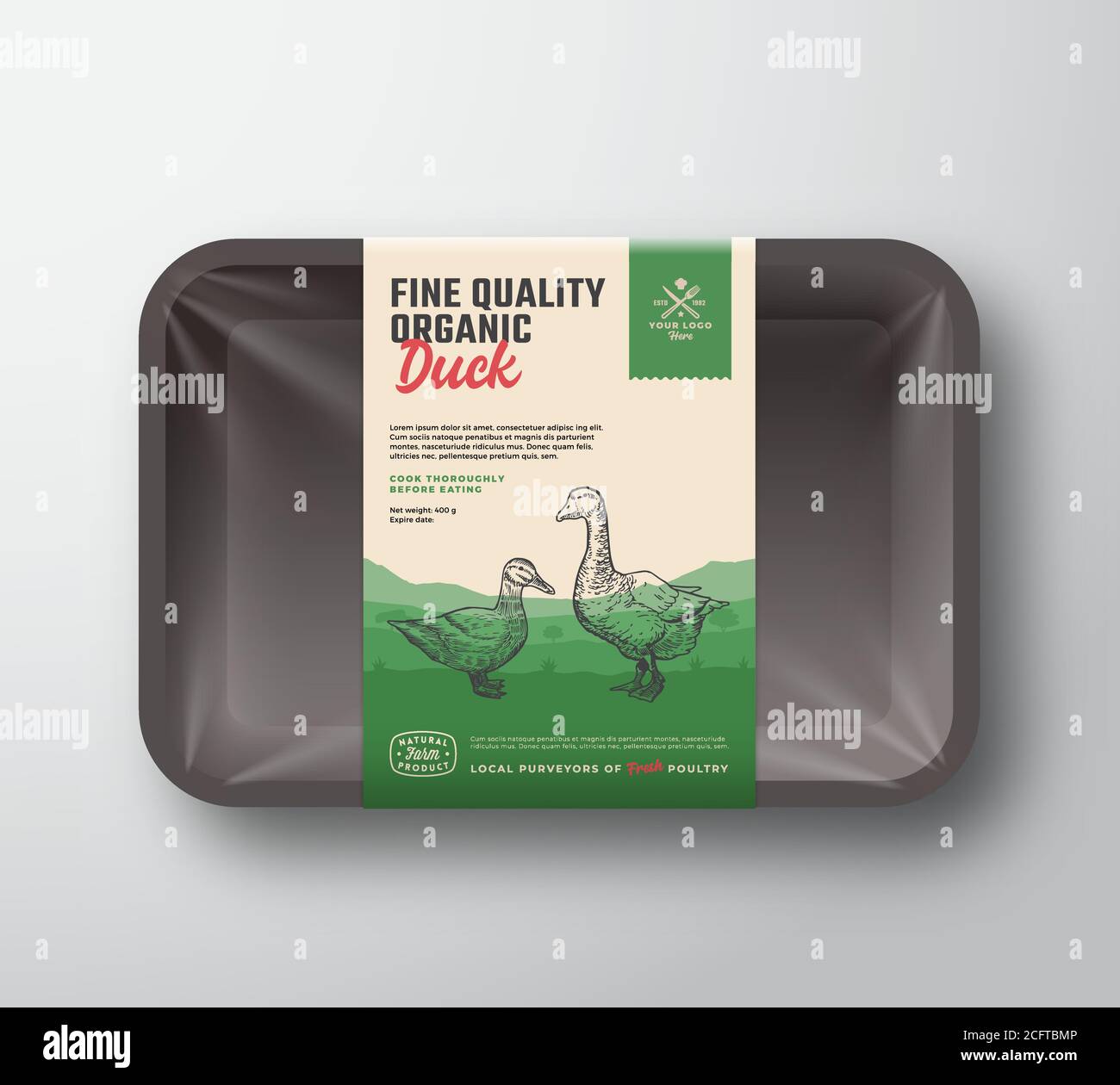 Fine Quality Organic Duck. Abstract Vector Meat Plastic Tray Container ...