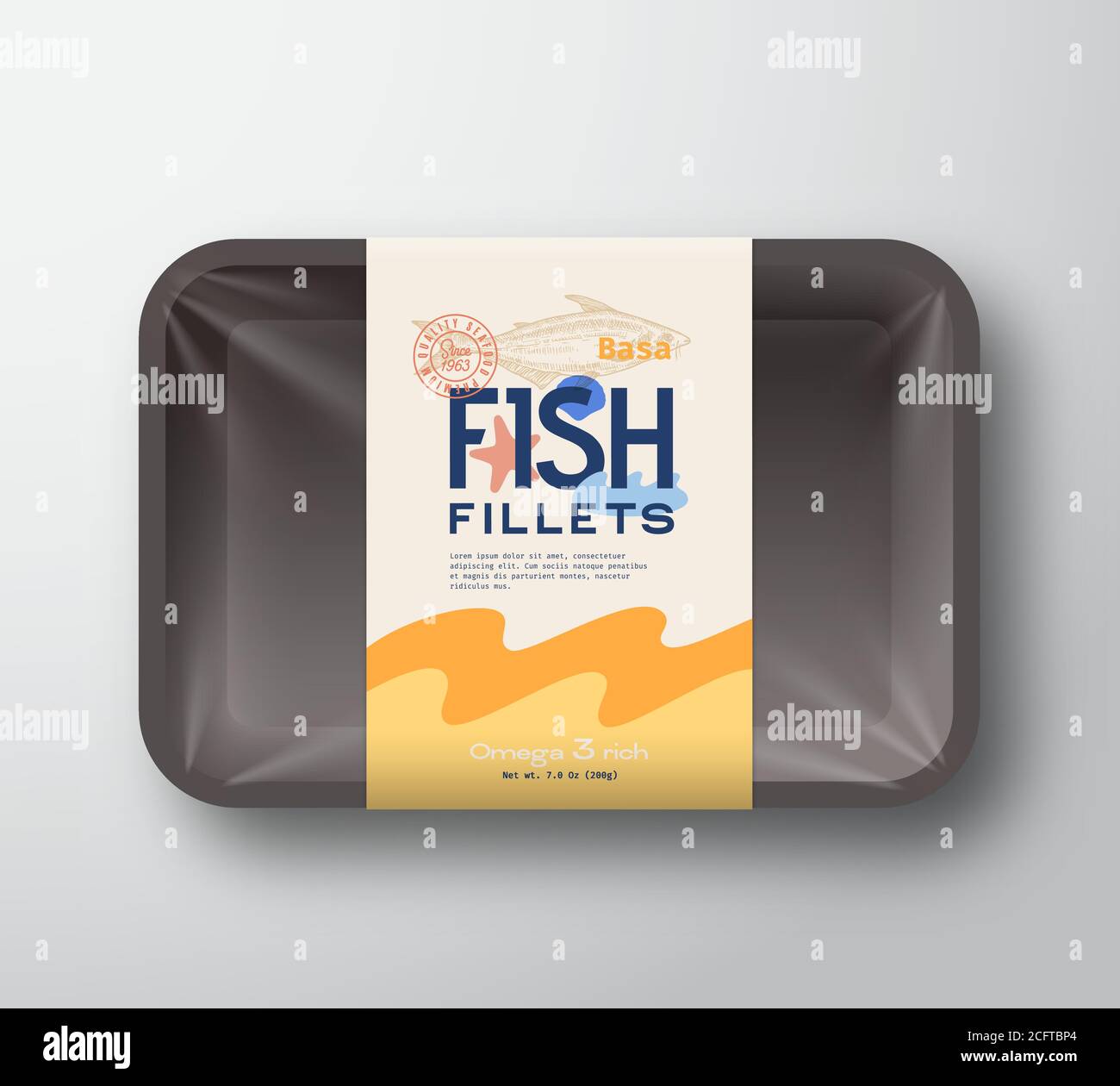 Fish Fillets Pack. Abstract Vector Fish Plastic Tray Container with ...