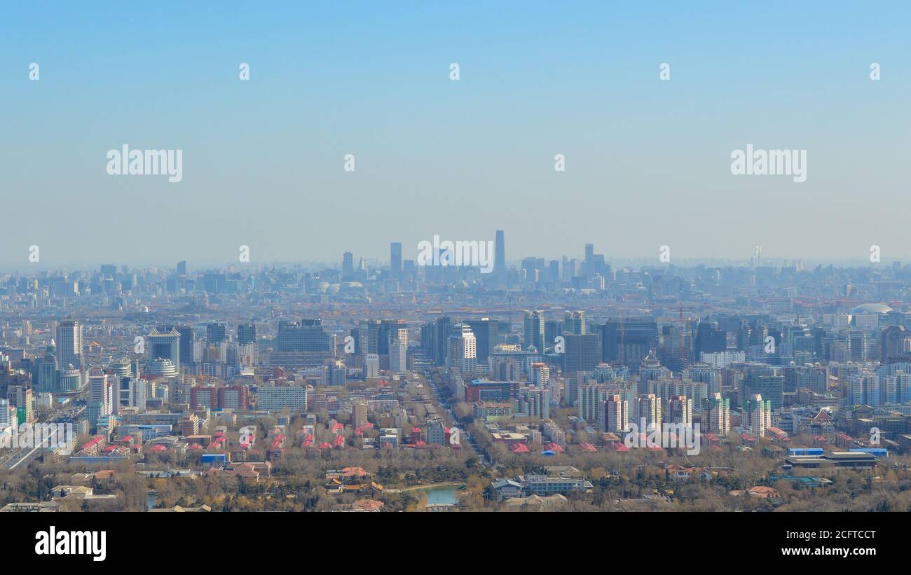 Beijing / China - March 1, 2014: Aerial view of downtown Beijing, view ...