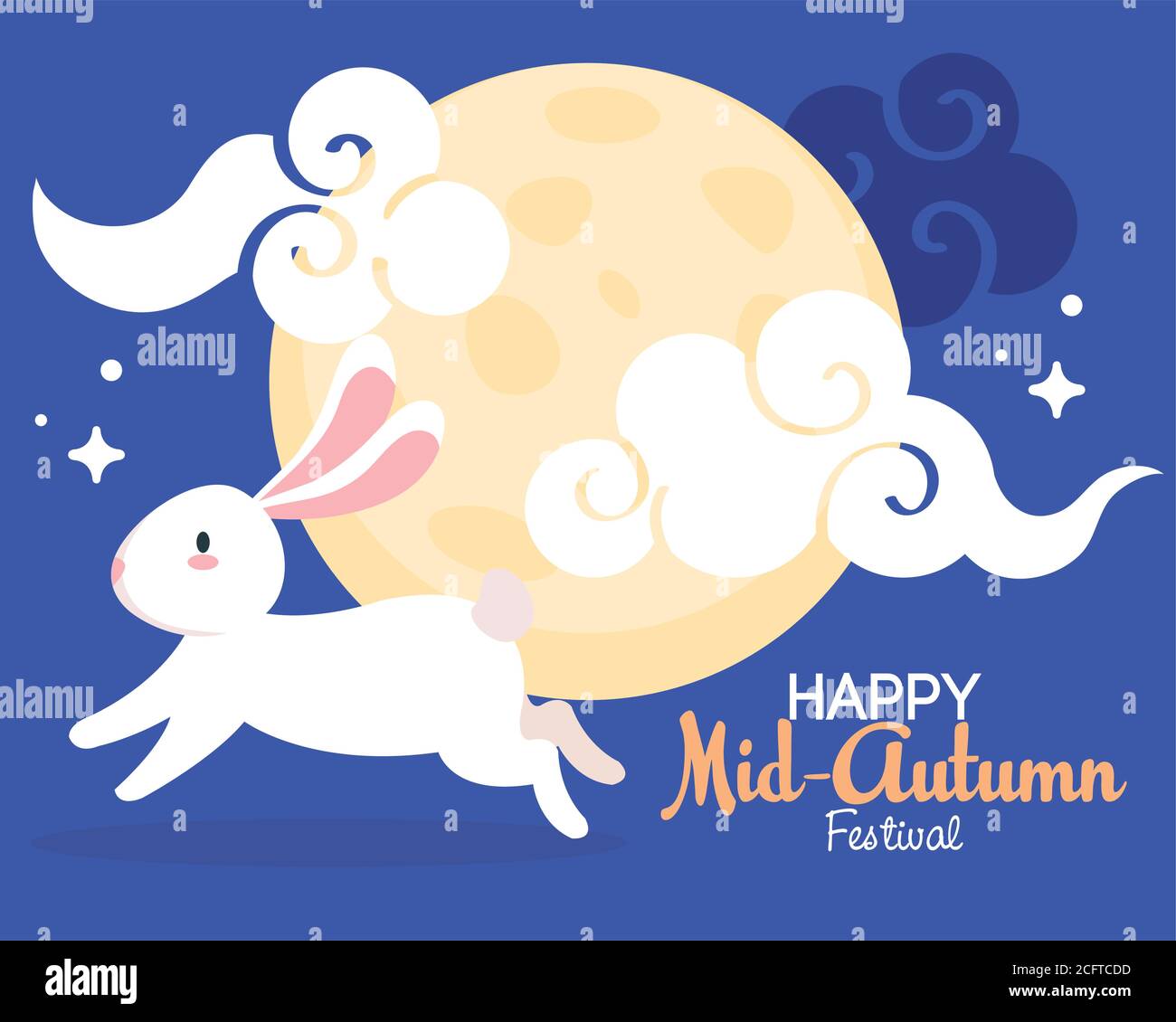 chinese mid autumn festival with full moon, rabbit and clouds Stock ...
