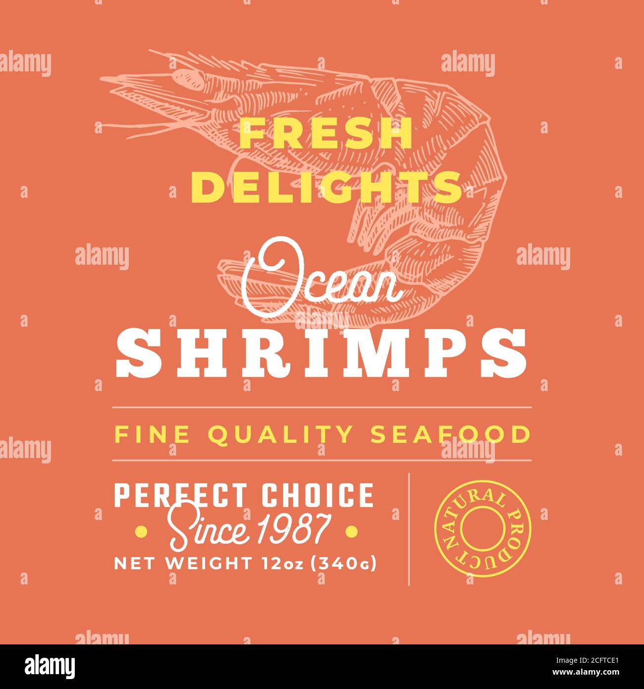 Fresh Seafood Delights Premium Quality Label. Abstract Vector Packaging ...