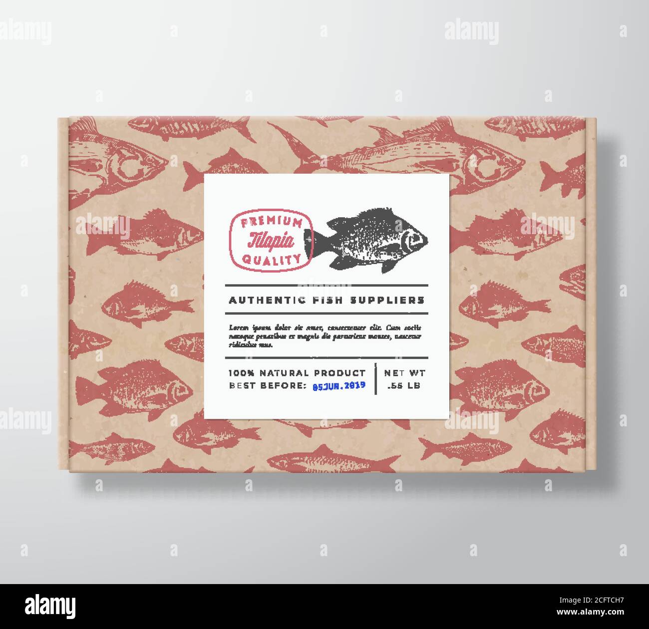 Fish Pattern Realistic Cardboard Box with Banner. Abstract Vector ...