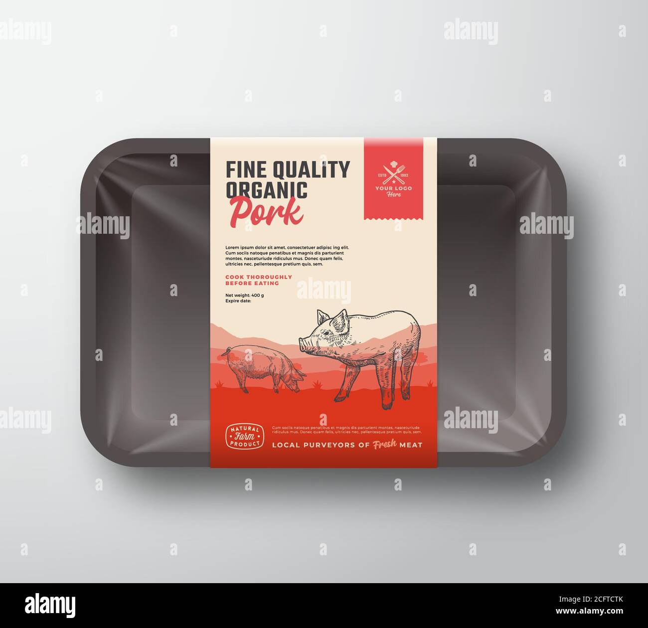 Fine Quality Organic Pork. Abstract Vector Meat Plastic Tray Container ...