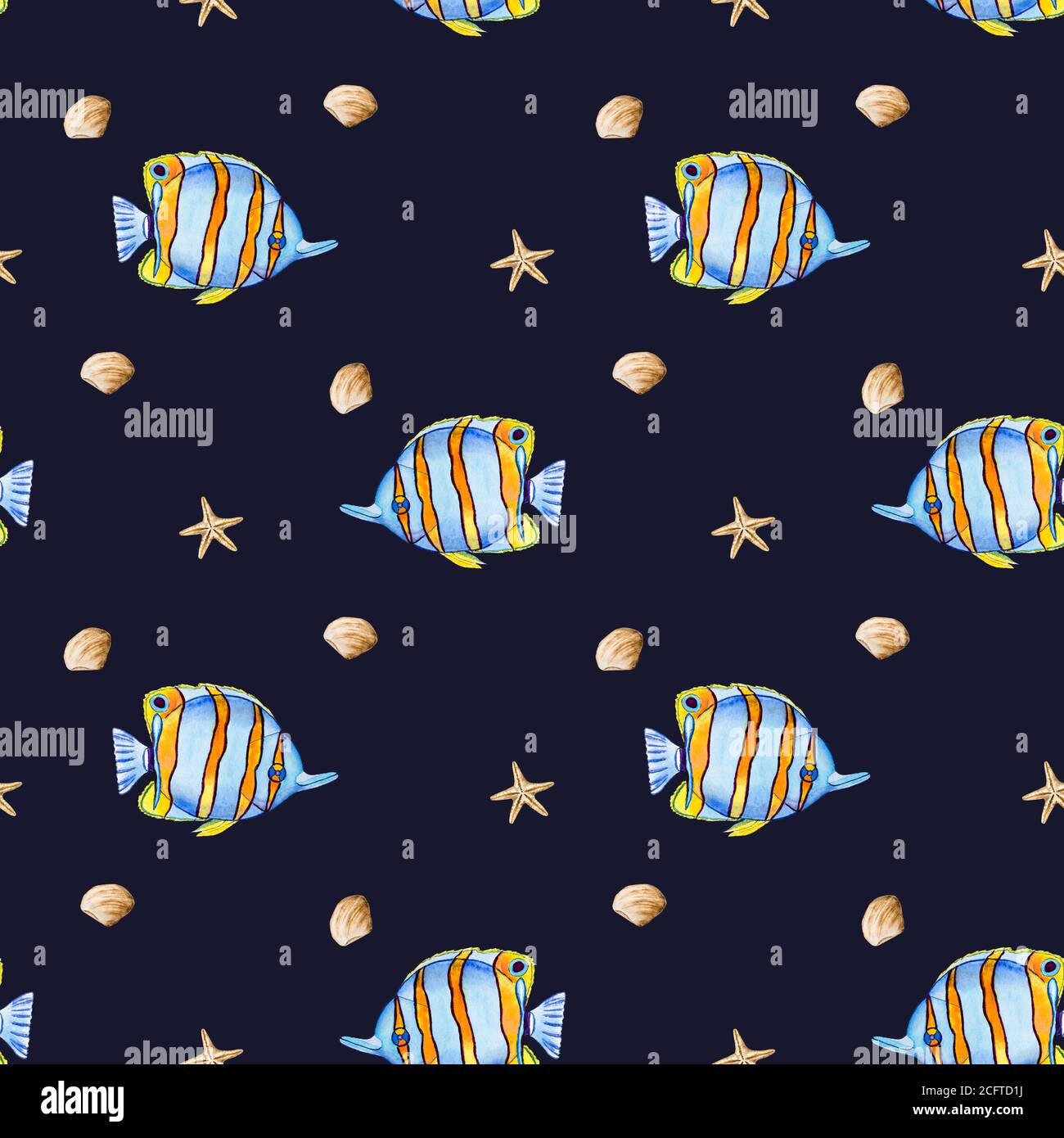 Beautiful drawing of bright fish. Picture painted with watercolors ...