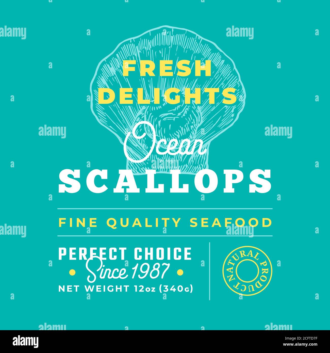 Fresh Seafood Delights Premium Quality Label. Abstract Vector Packaging ...