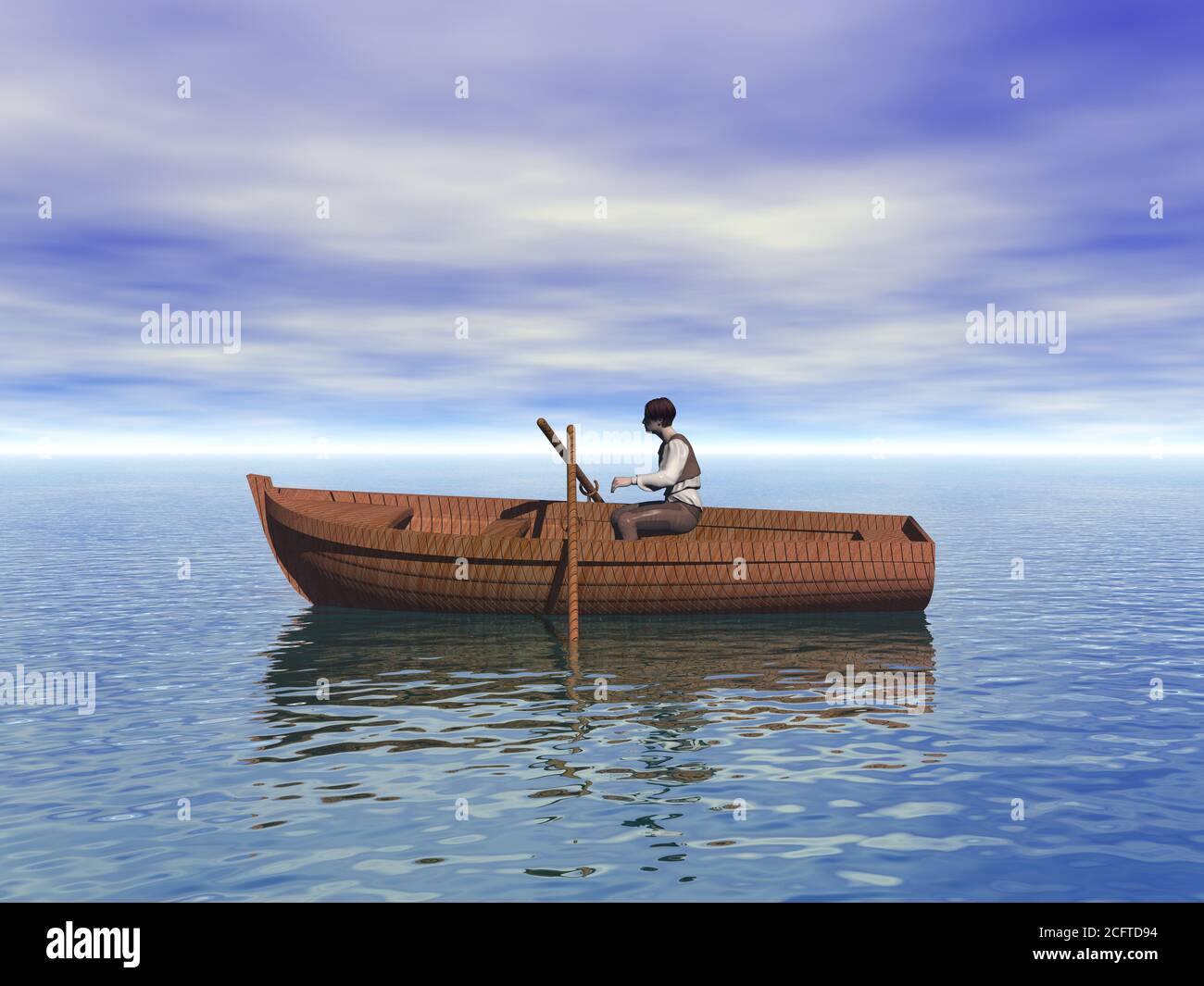 Man in boat on sea Stock Photo - Alamy