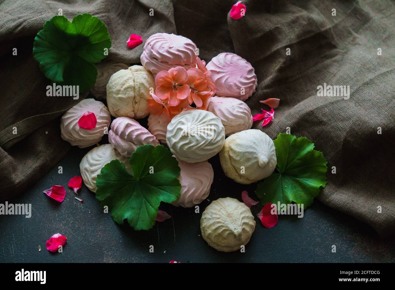 Delicious pink marshmallows on a marble table. Sweets Stock Photo - Alamy