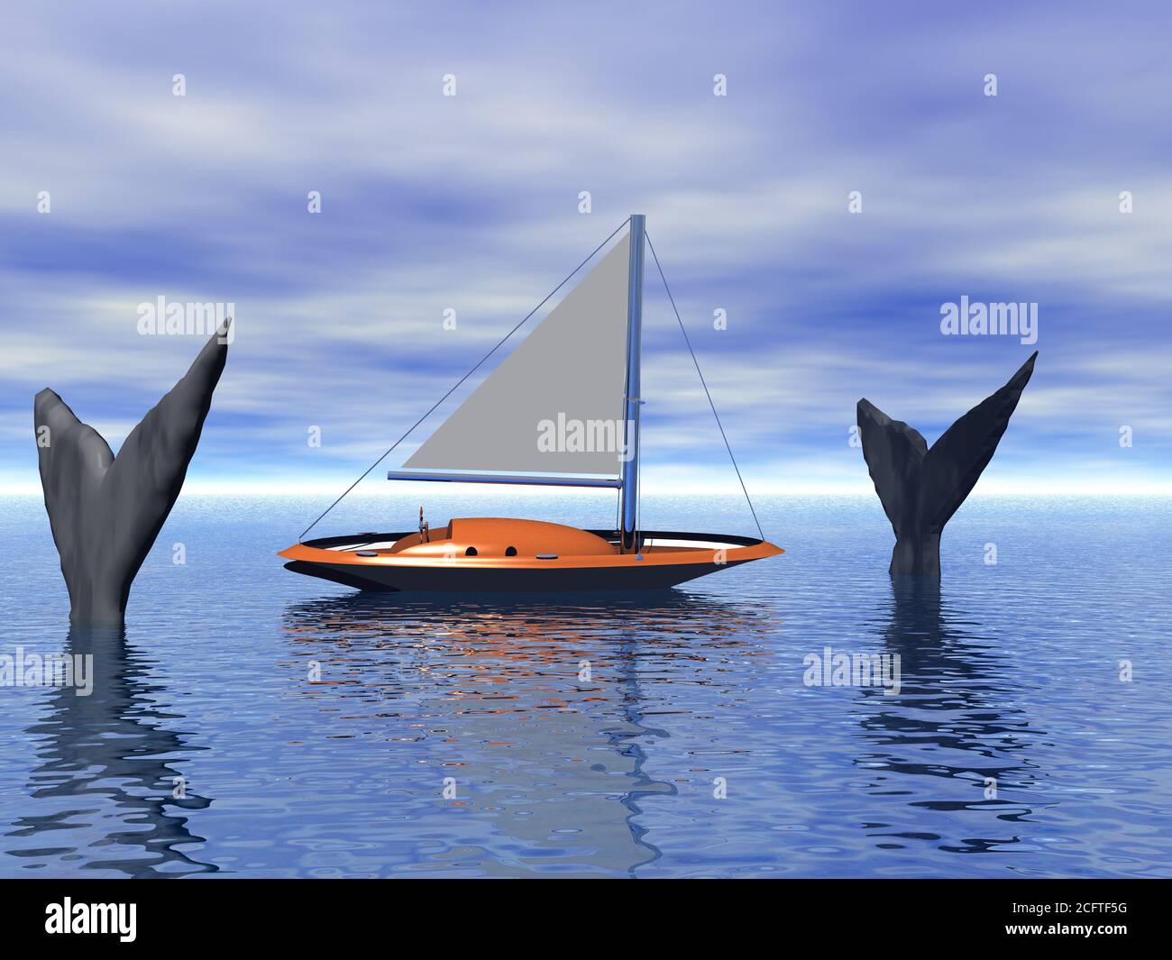 Seegelboot zwischen Walen Stock Photo - Alamy