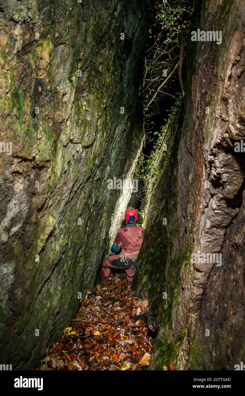 An old abandoned opencut from lead mining with high narrow walls where ...