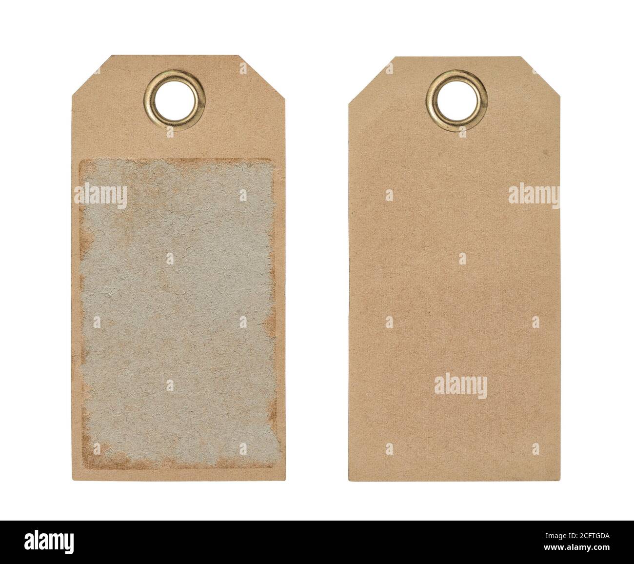 Grungy recycled paper tag isolated on white background Stock Photo - Alamy