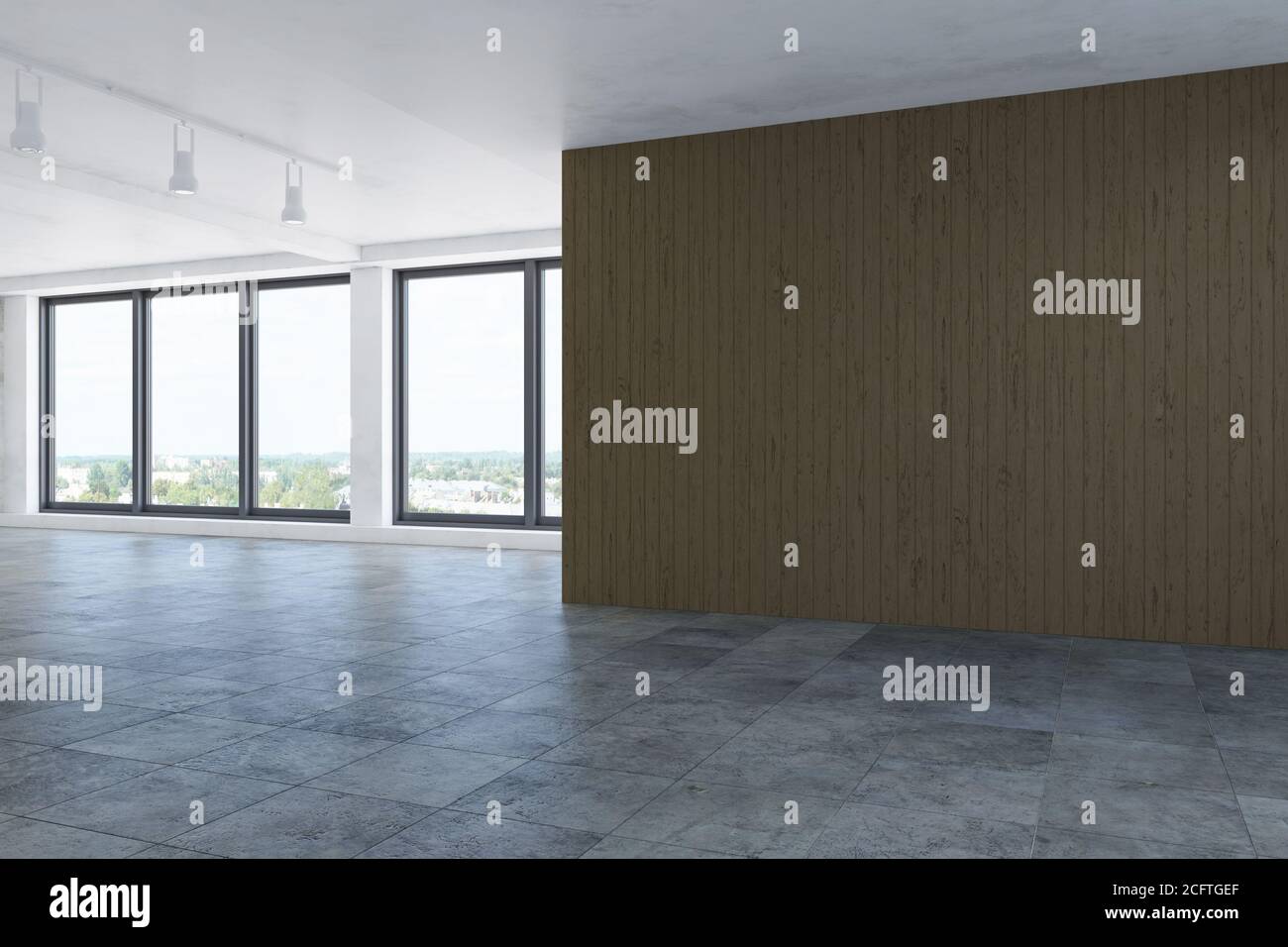 Contemporary Empty Office Room without People with Wooden Wall ...