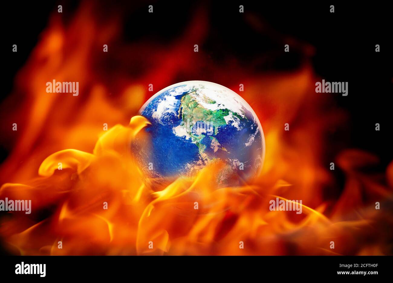 The world on fire and global warming concept, The globe earth with fire ...