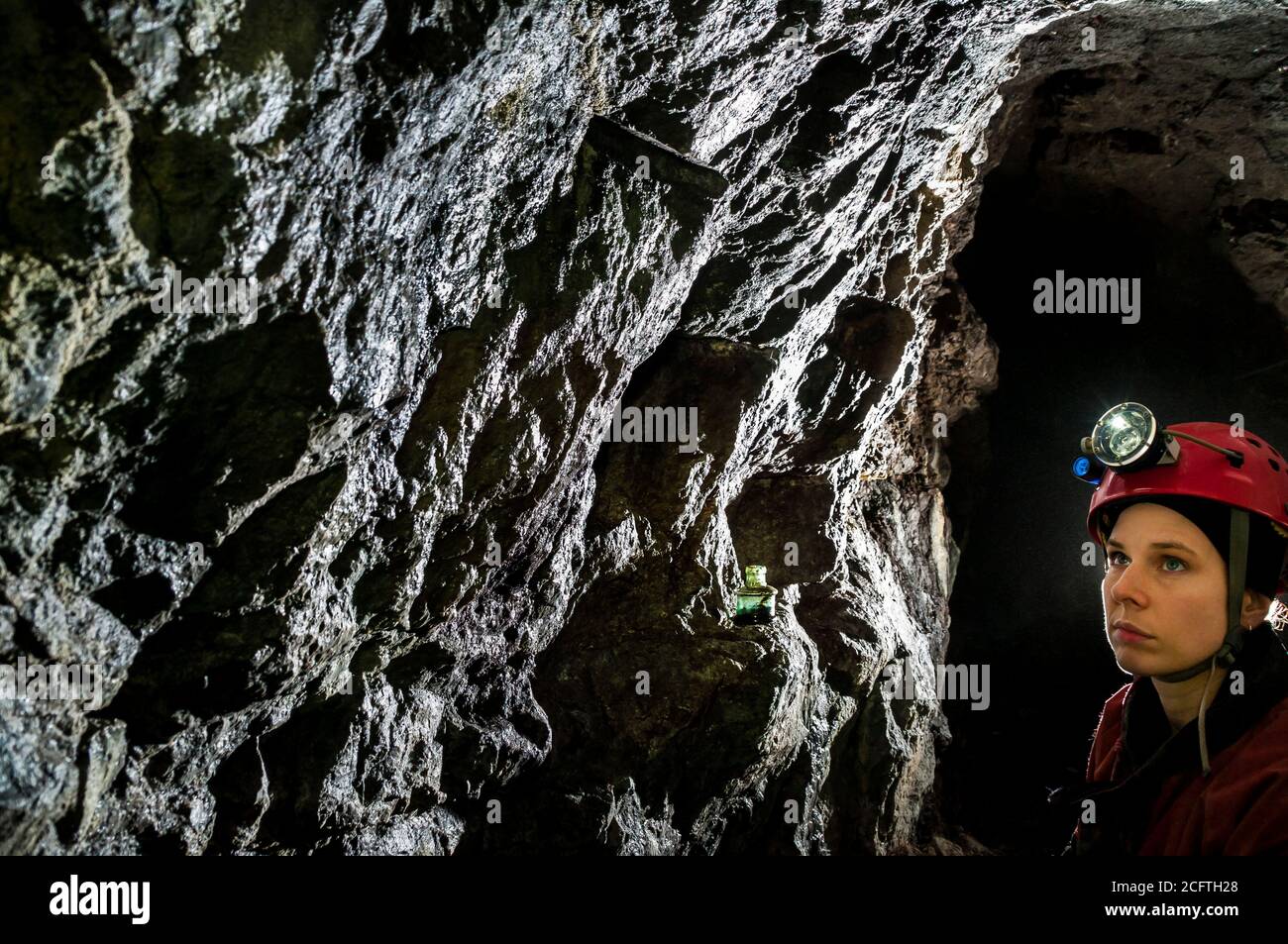 Gunpowder-blasted tunnel in an old lead mine in Derbyshire, with ...