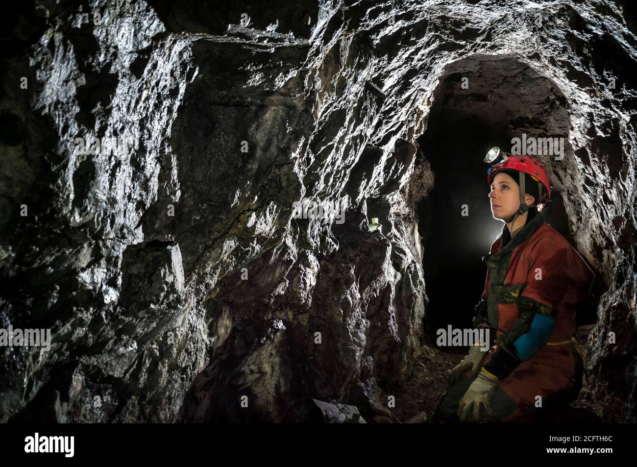 Gunpowder-blasted tunnel in an old lead mine in Derbyshire, with ...