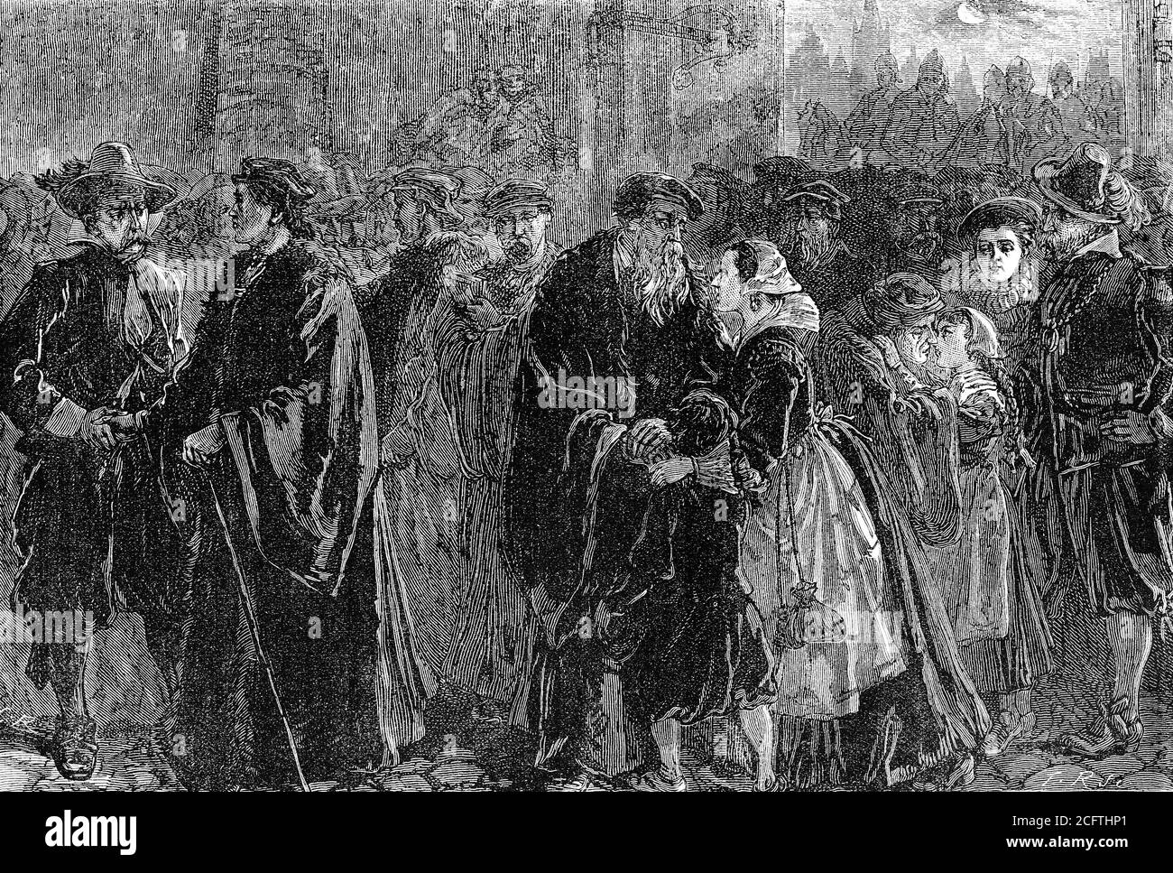 Engraving of protestant ministers being banished from the city of ...