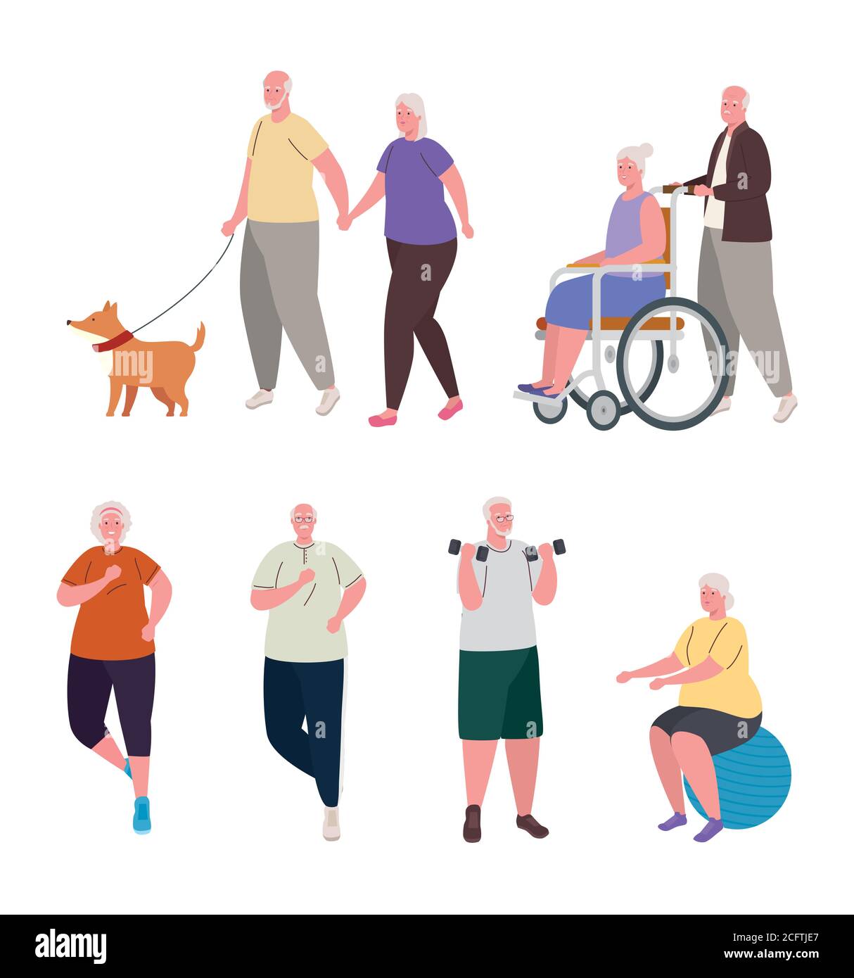 group of old people practicing different activities Stock Vector Image ...