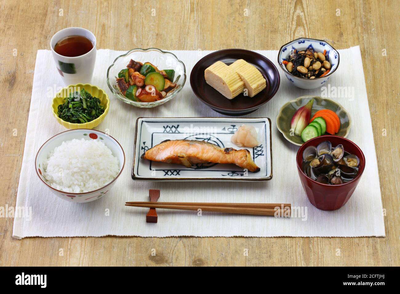 Japanese traditional healthy breakfast set meal Stock Photo - Alamy