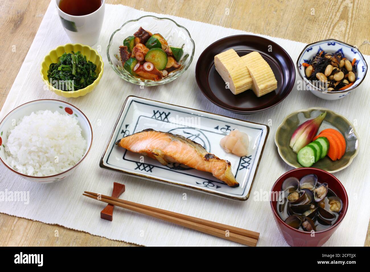 Japanese traditional healthy breakfast set meal Stock Photo - Alamy