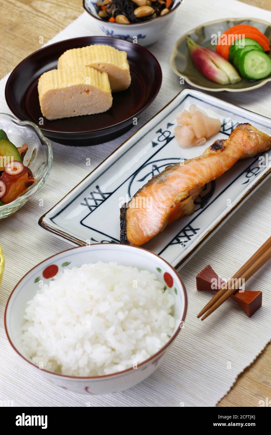 Japanese traditional healthy breakfast set meal Stock Photo - Alamy