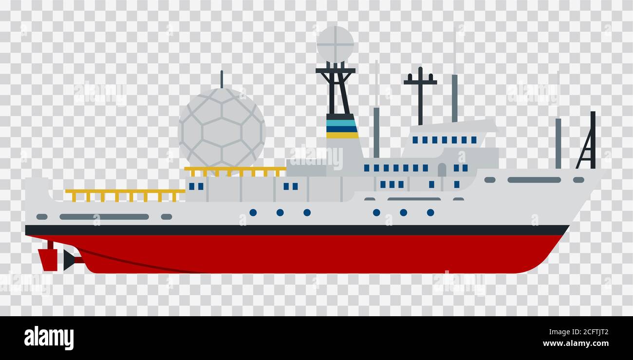 Illustration of a research vessel or expedition ship vector flat icon ...