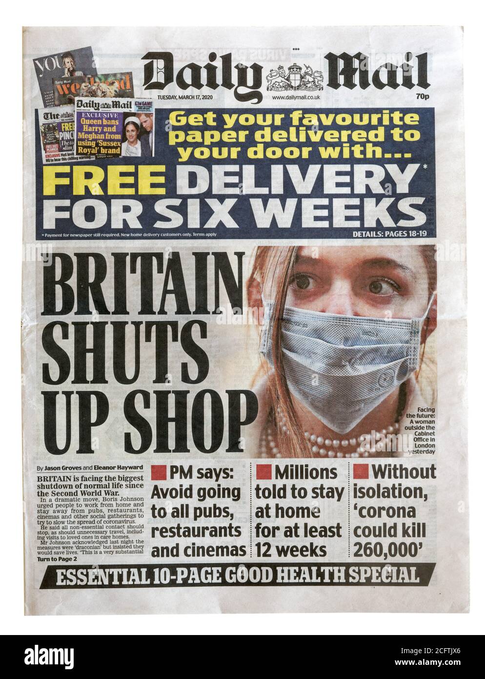 The front page of the Daily Mail from March 2020 with the headline ...