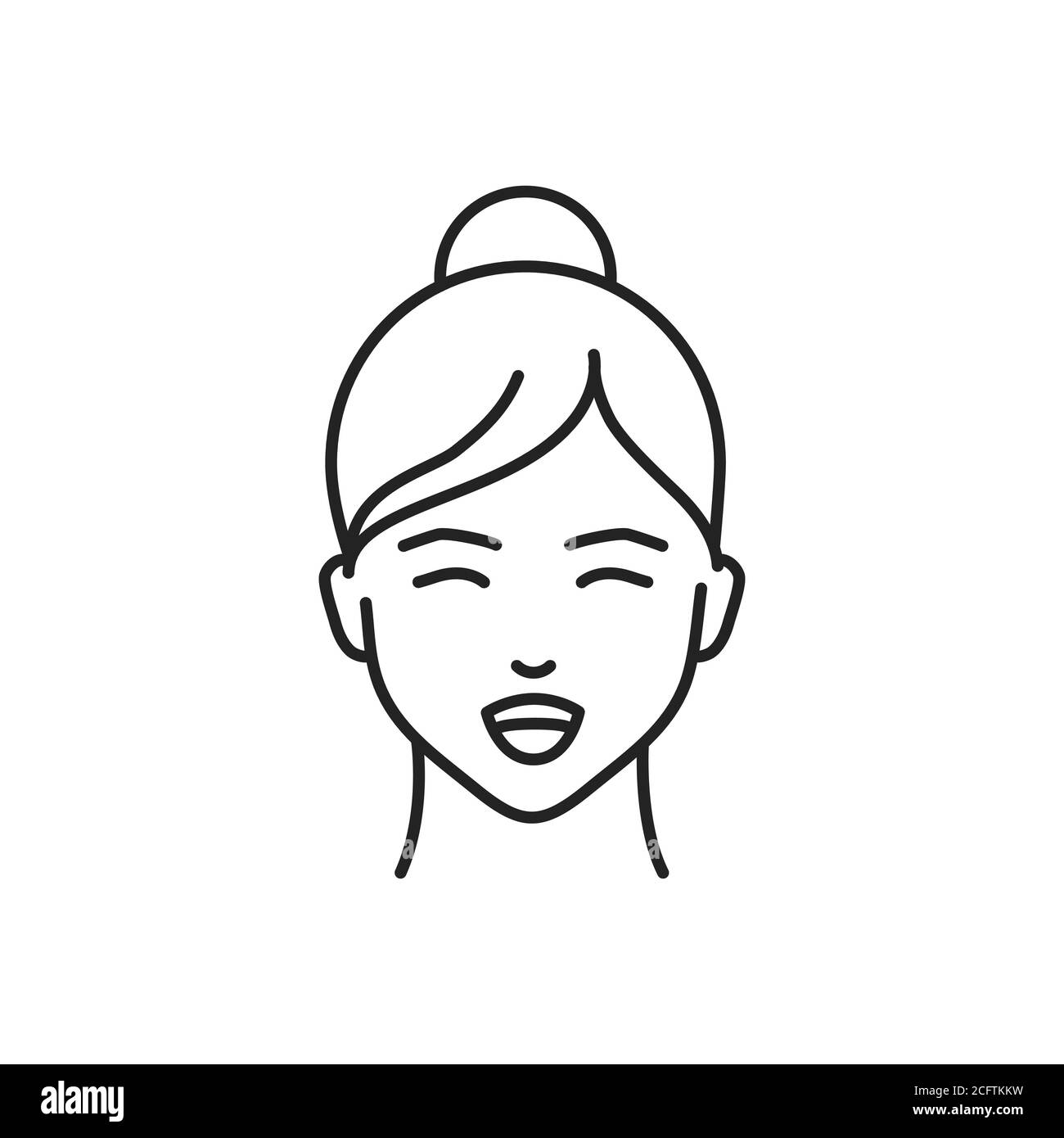 Human feeling triumph line black icon. Face of a young girl depicting ...