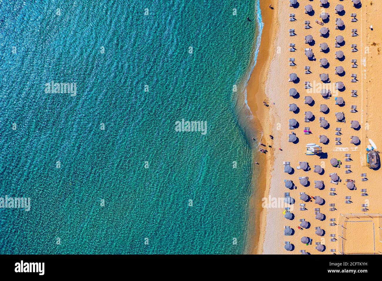 View from above, stunning aerial view of an amazing beach with beach ...