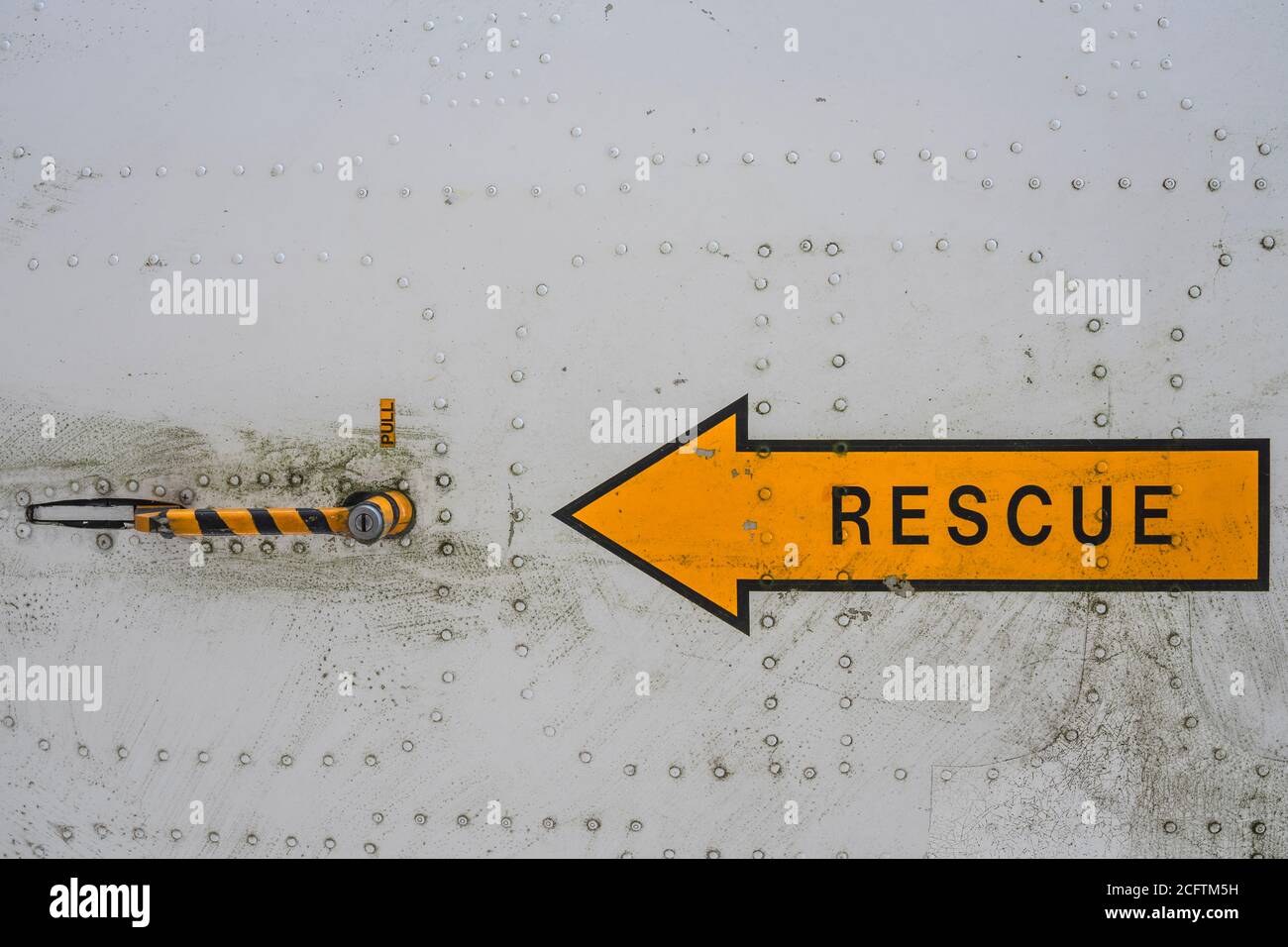 rescue hatch sign on a historic plane Stock Photo - Alamy