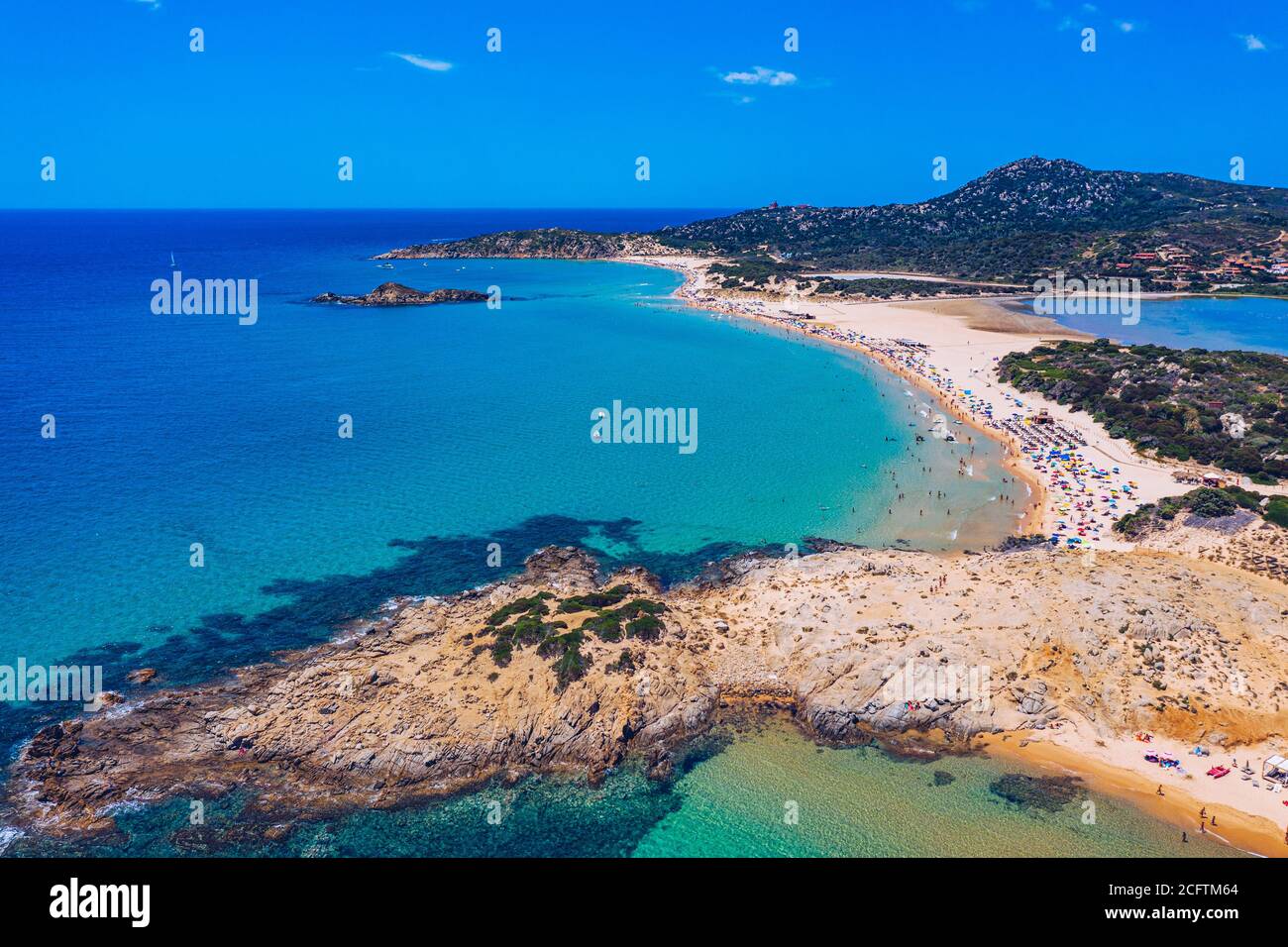 Panorama of the wonderful beaches of Chia, Sardinia, Italy. View of ...