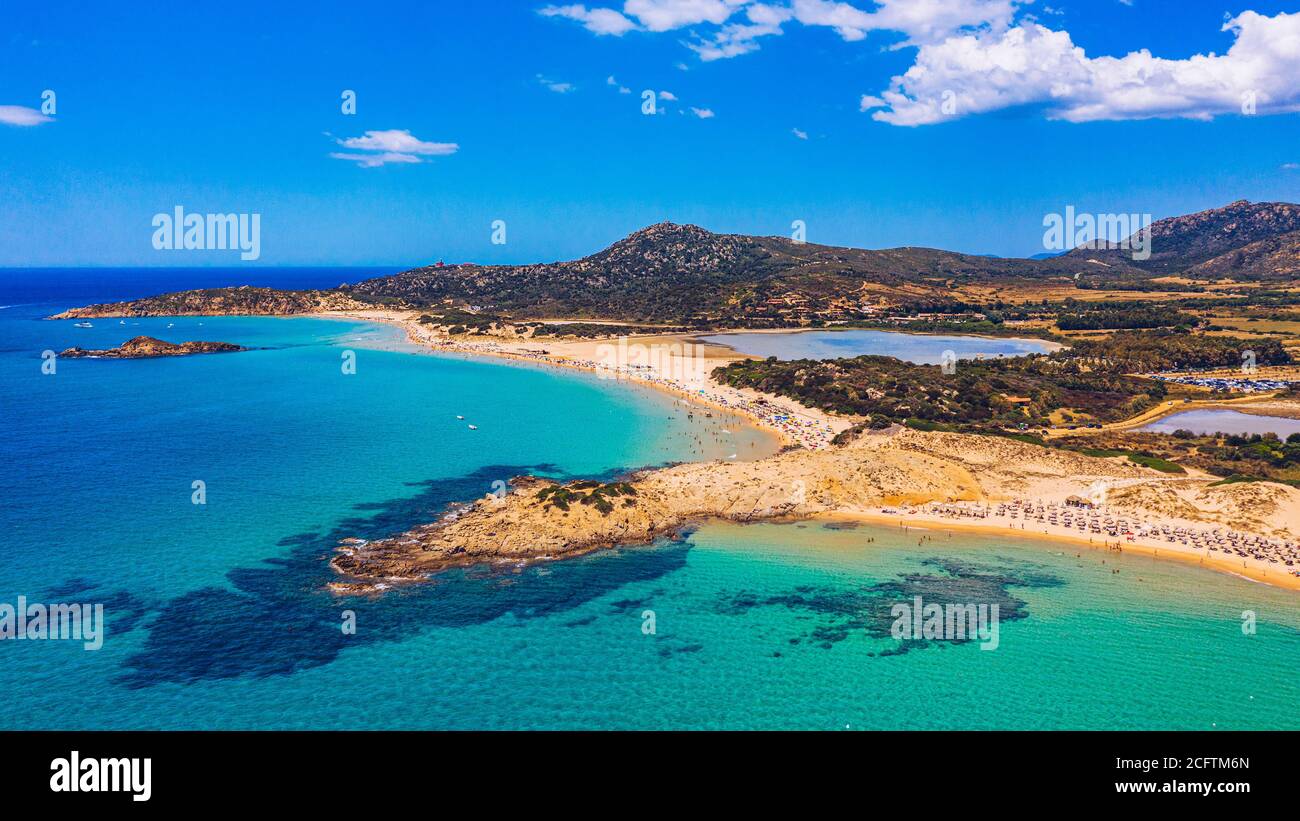 Panorama of the wonderful beaches of Chia, Sardinia, Italy. View of ...