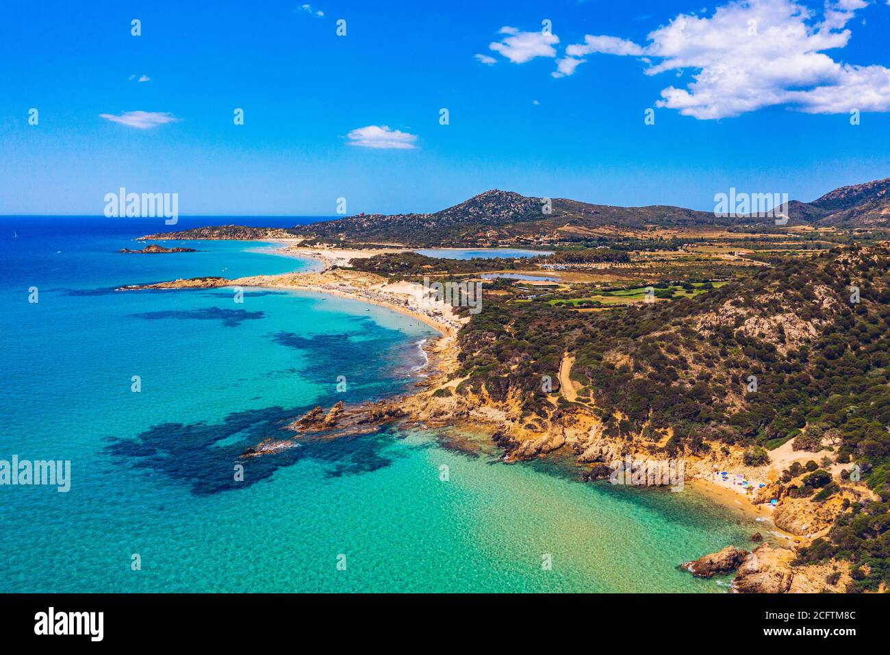 Panorama of the wonderful beaches of Chia, Sardinia, Italy. View of ...
