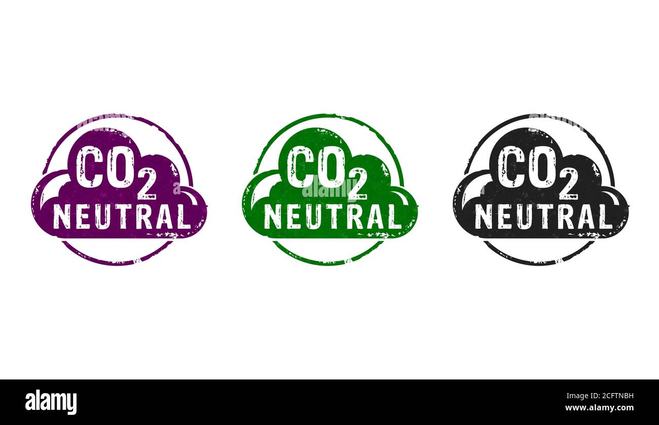 CO2 carbon neutral emission stamp icons in few color versions. Ecology ...