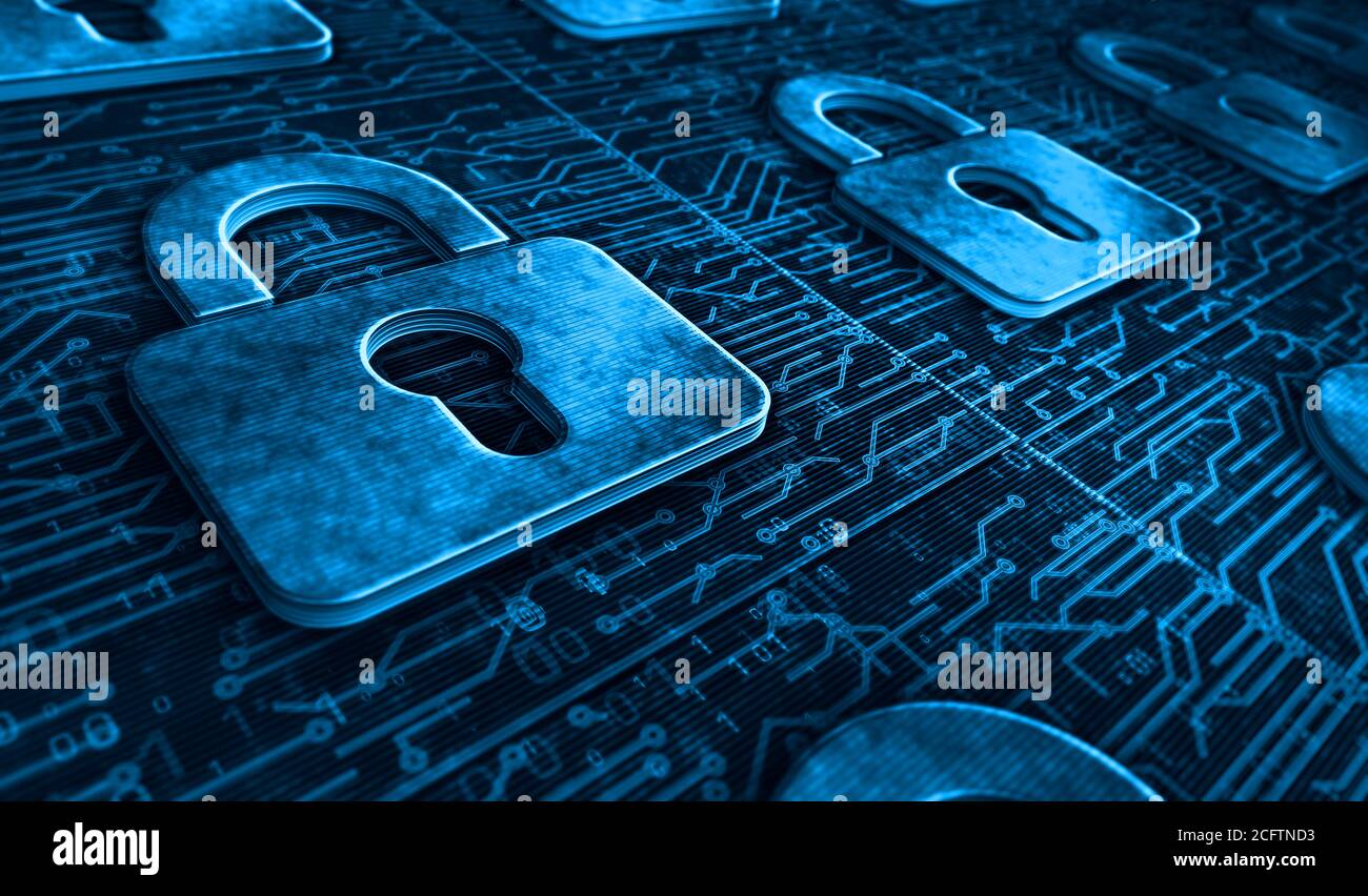 Cyber security, computer protection, digital safety technology with ...