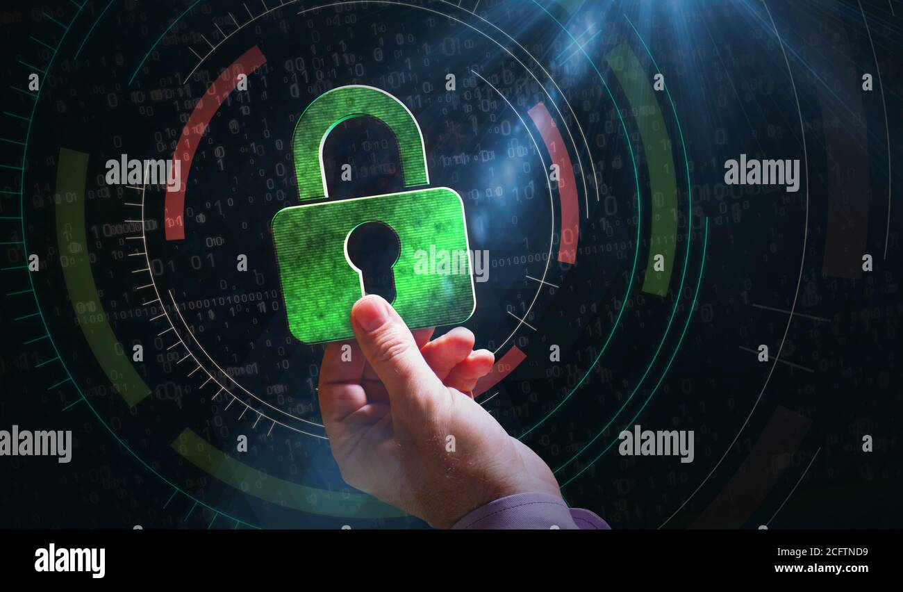 Cyber security, computer protection, digital safety technology with ...