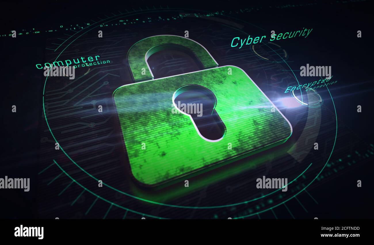 Cyber security, computer protection, digital safety technology with ...