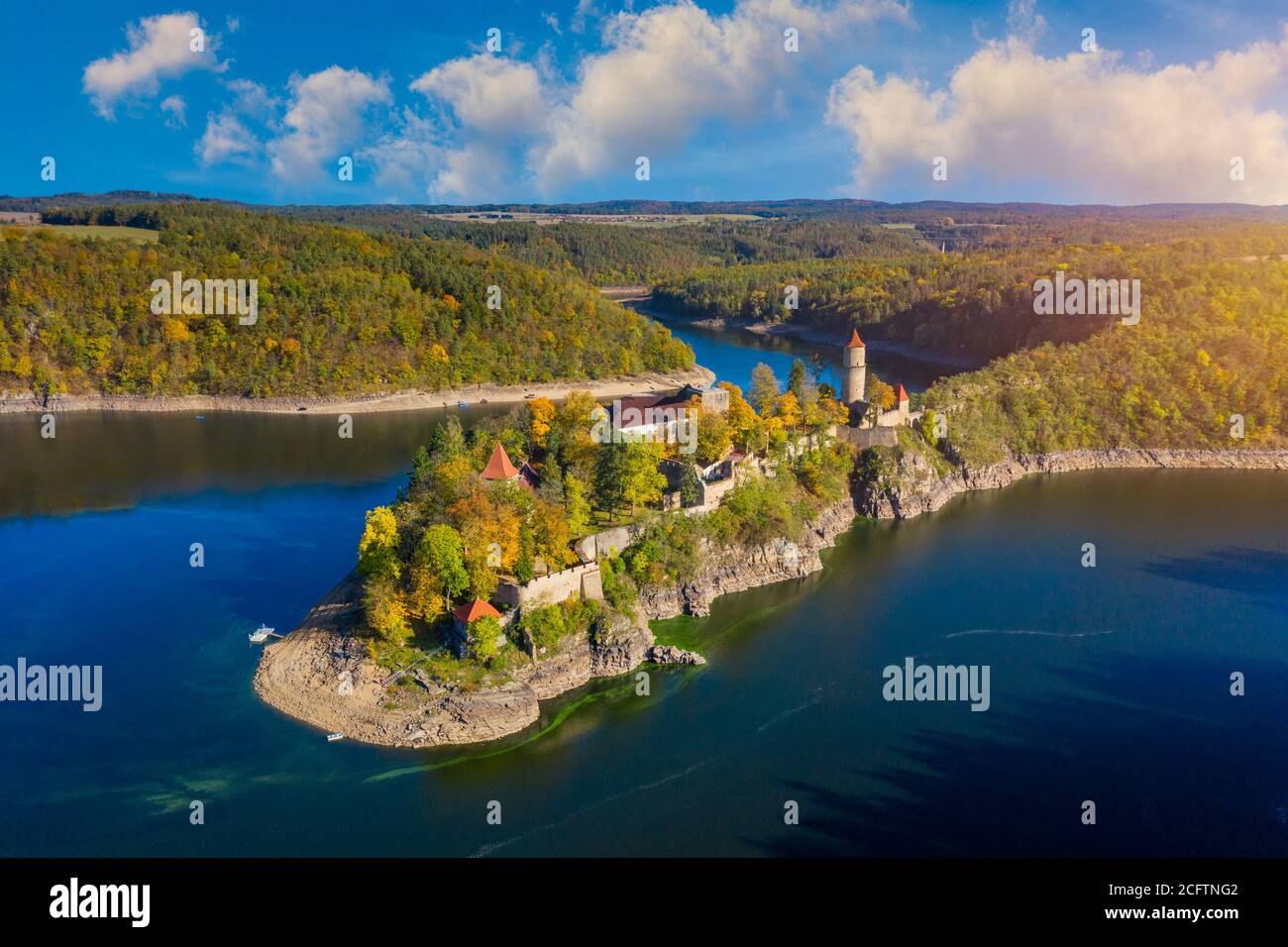 Aerial view of Zvikov castle, Czechia. Zvikov castle at the junction of ...
