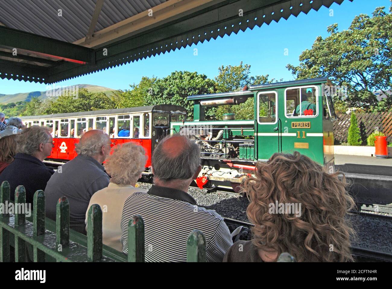 Snowdon mountain railway terminus station back view of passengers ...