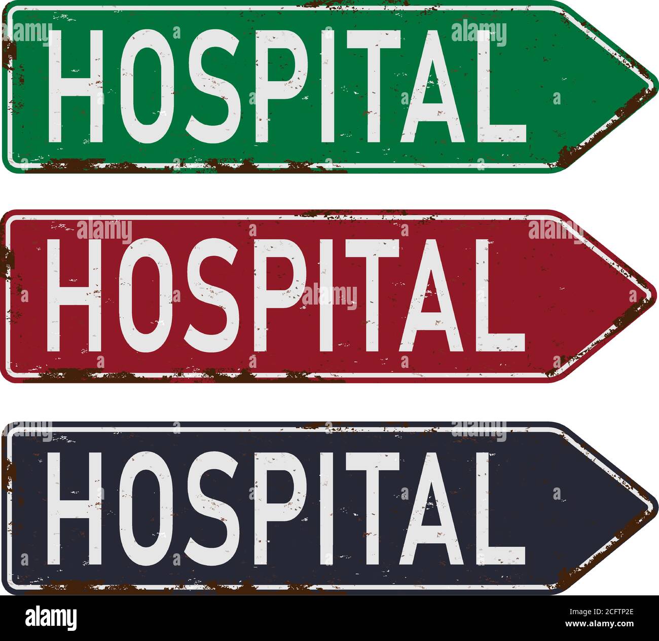 Vector illustration of the Hospital road sign set metallic arrow Stock ...