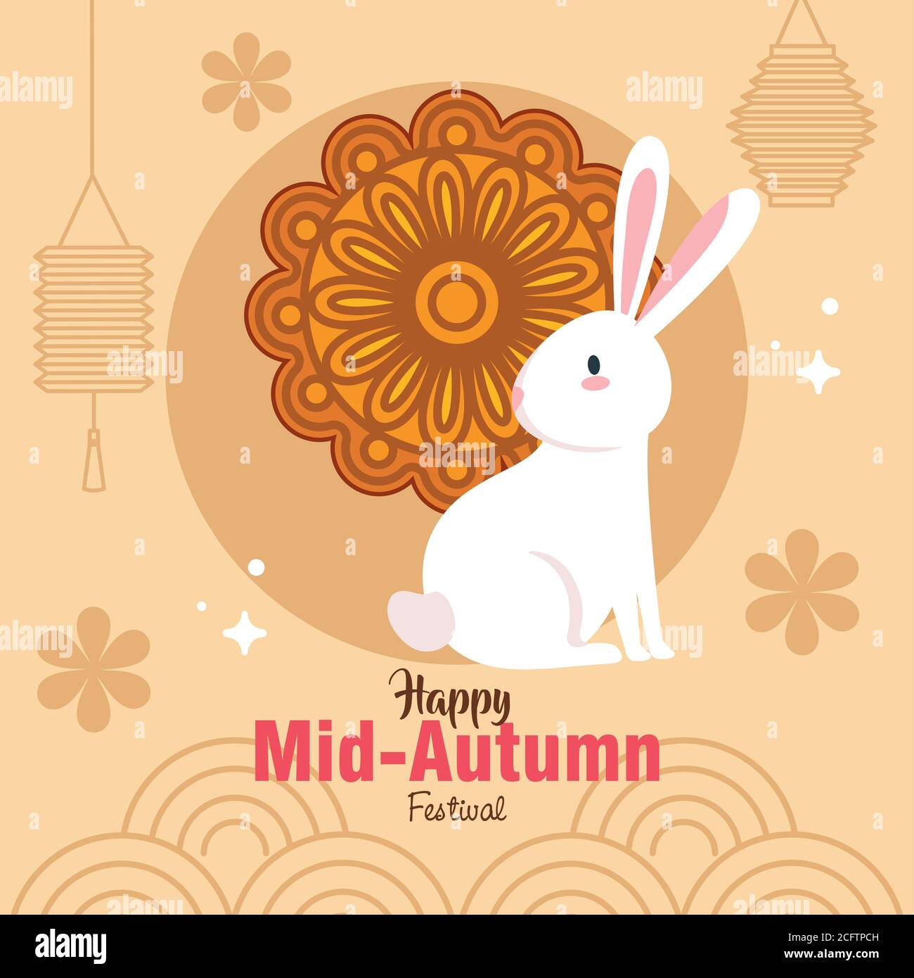 chinese mid autumn festival with mooncake, rabbit and decoration Stock ...